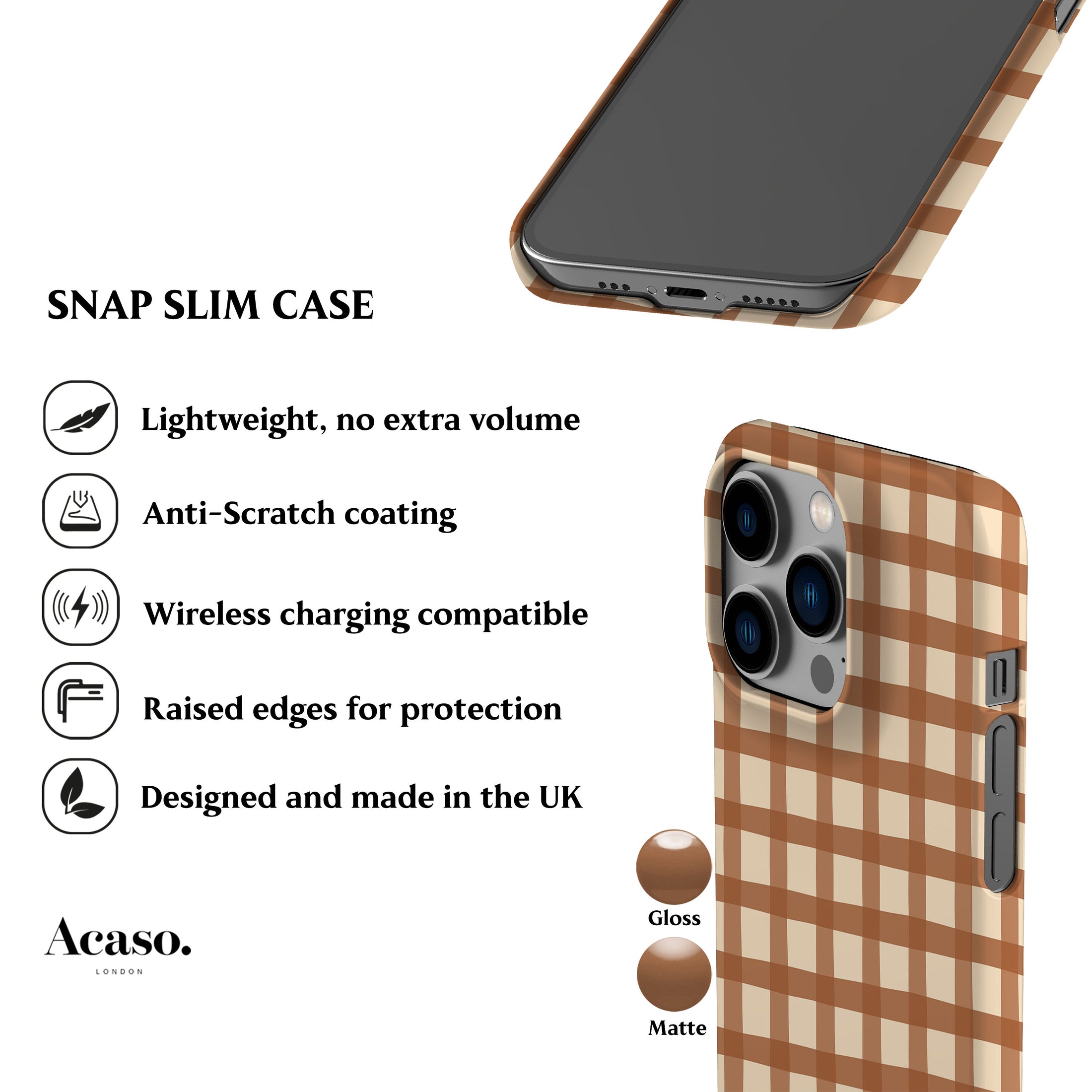 Brown Gingham Phone Case by Acaso London
