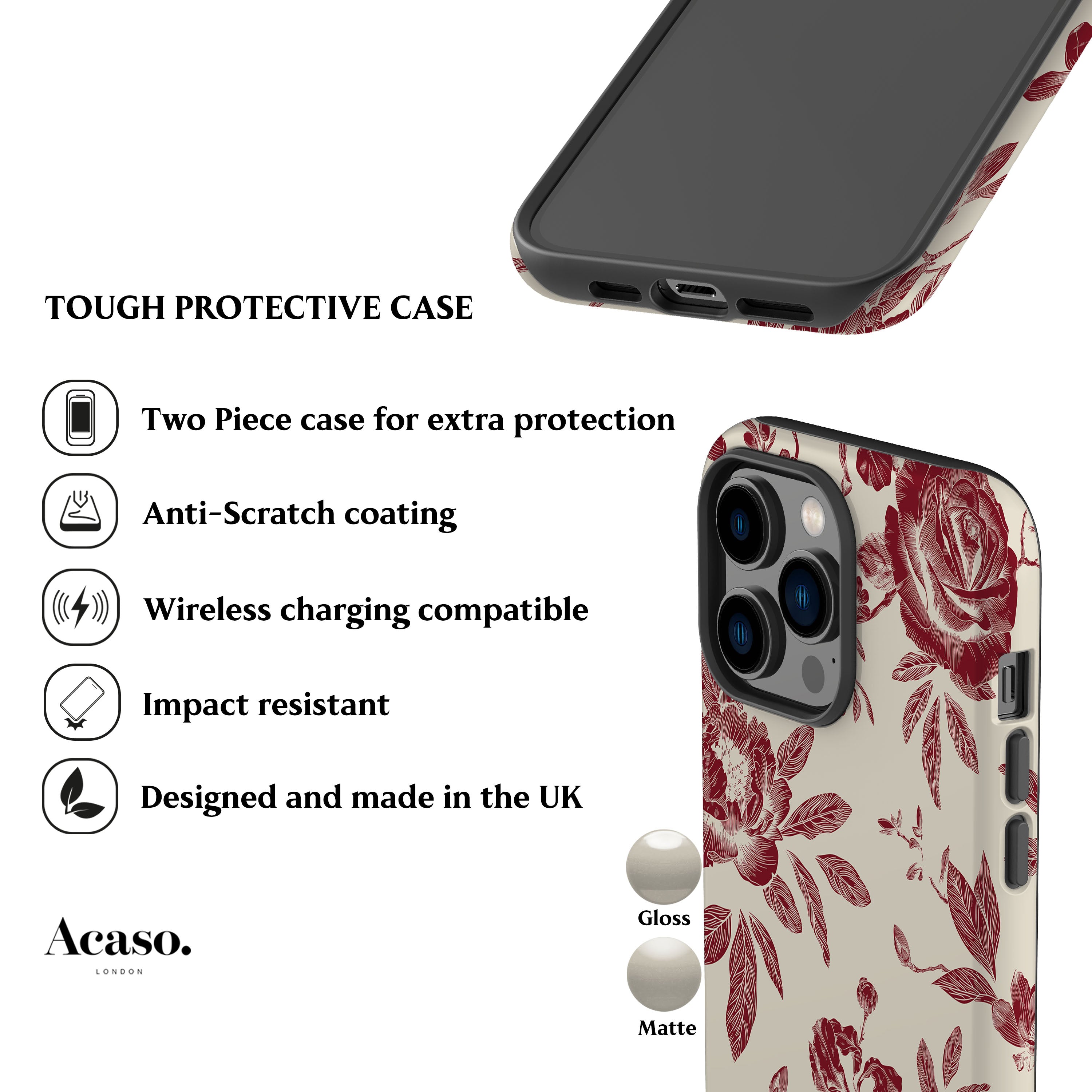 Jouy Maroon Flowers Phone Case for iPhone 15 Series – Acaso London